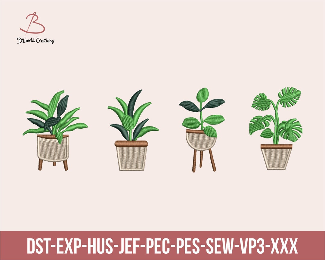 Plant Pots Design for Machine Embroidery, Plants Embroidery File ...
