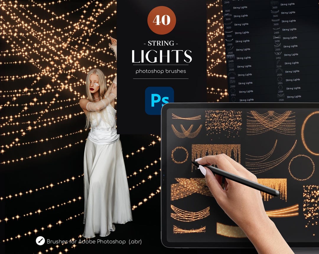 40 String Lights Photoshop Brushes .ABR, Garlands Light Effect Brushes ...