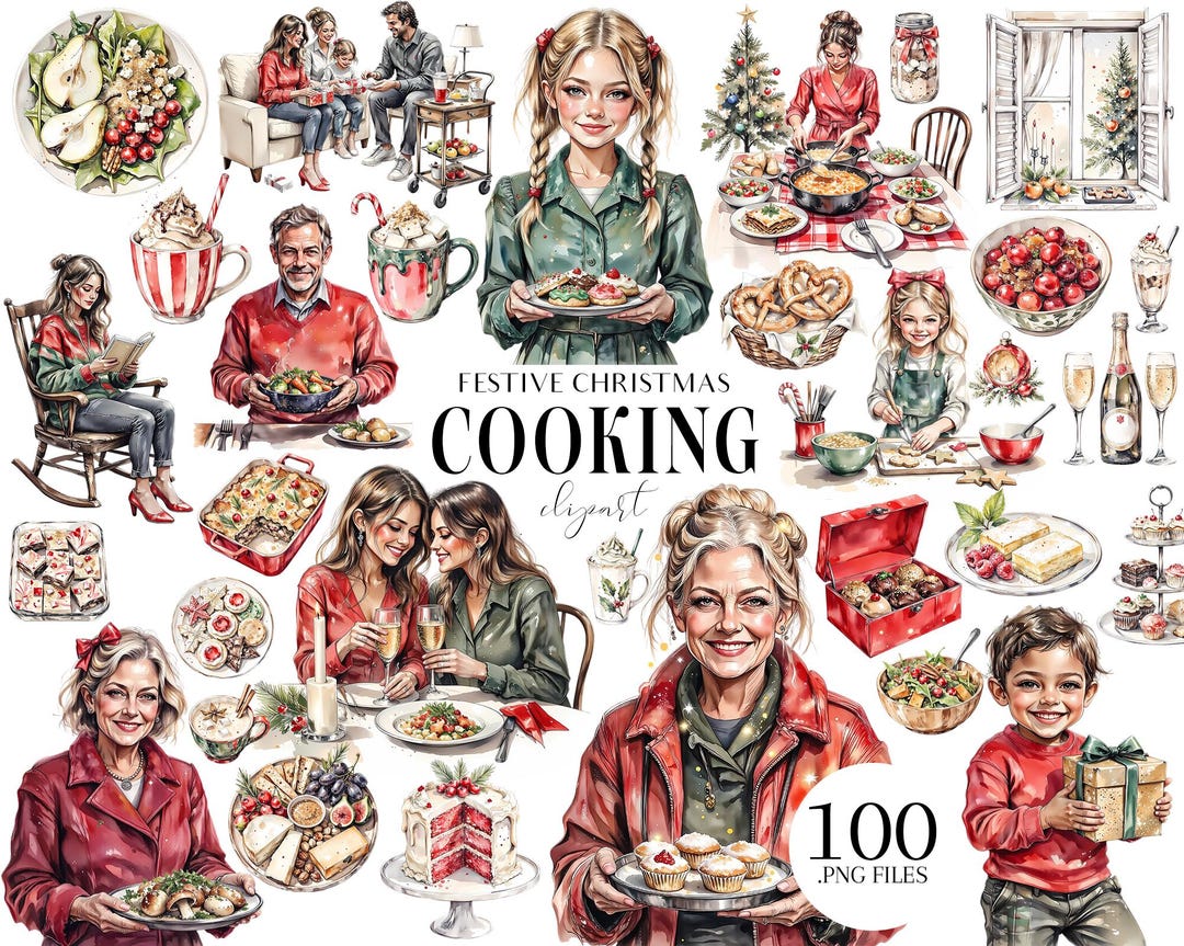 Festive Christmas Cooking Clipart • Holiday Chefs, Recipes & Cozy ...