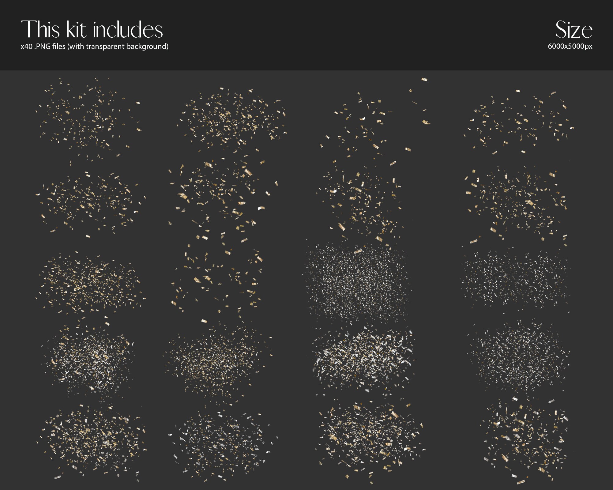 Realistic Confetti Overlays, Silver and Gold, 40 PNG Files, Confetti ...