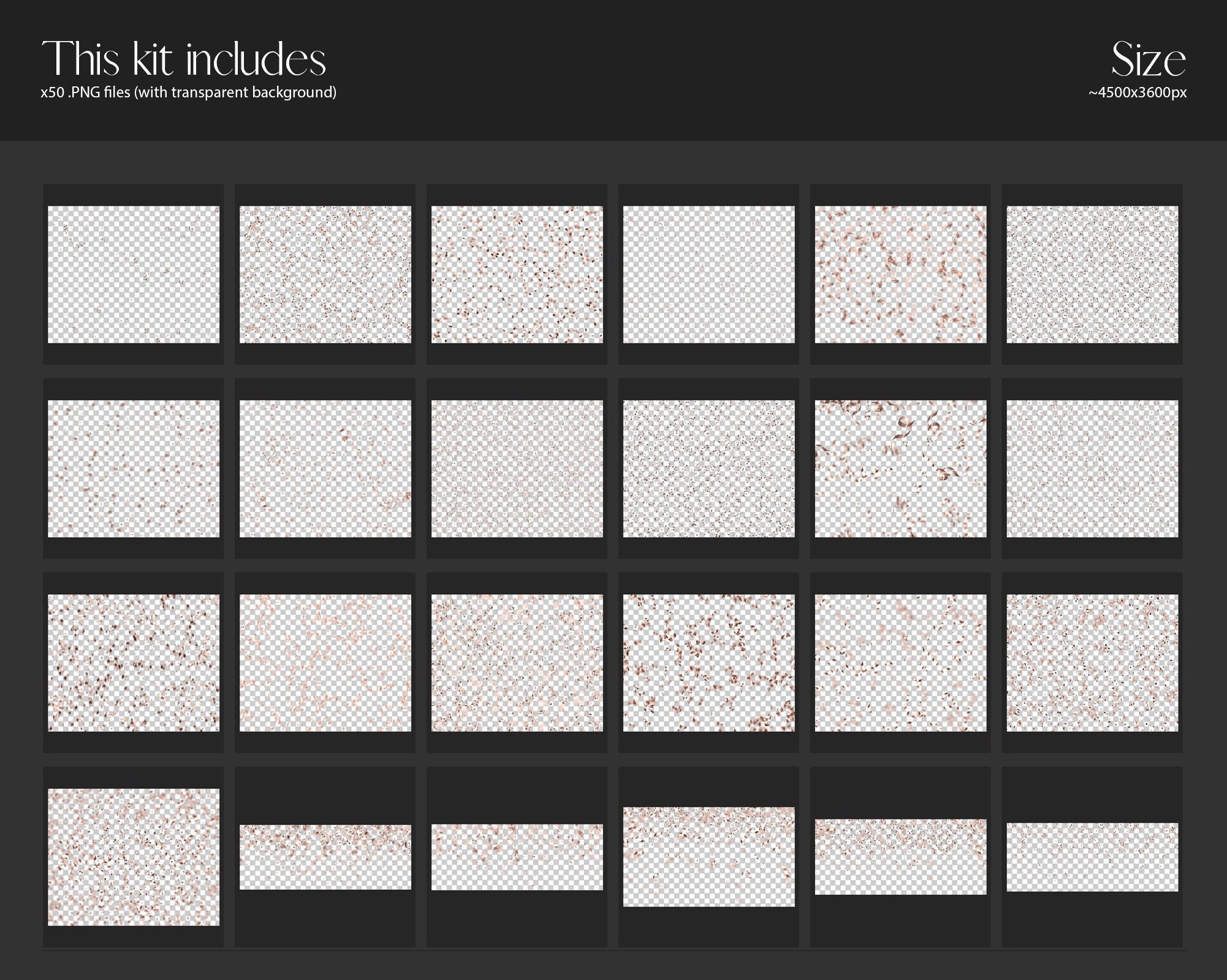 Rose Gold Confetti Overlays, 50 PNG Files, Rose Gold Confetti Clip Art ...