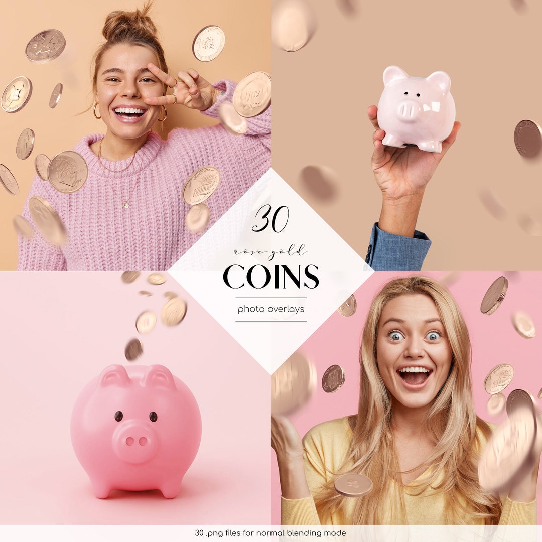 Rose Gold Coins Overlays, 30 PNG Files, Rose Gold Coins Clip Art, Money ...
