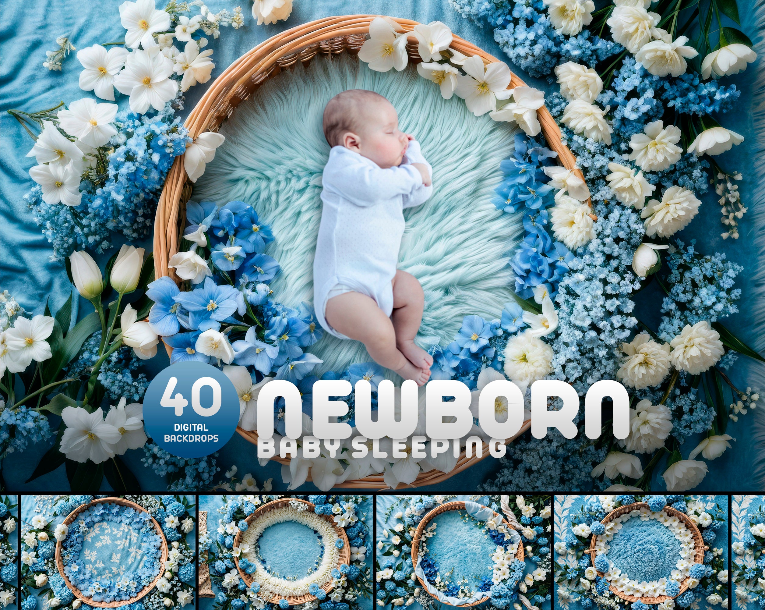 Newborn Baby Sleeping Digital Backdrops, 40 High-quality Photography ...