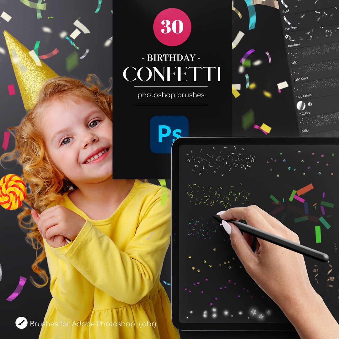 30 Rainbow Confetti Photoshop Brushes .ABR, Confetti Brushes Addon ...