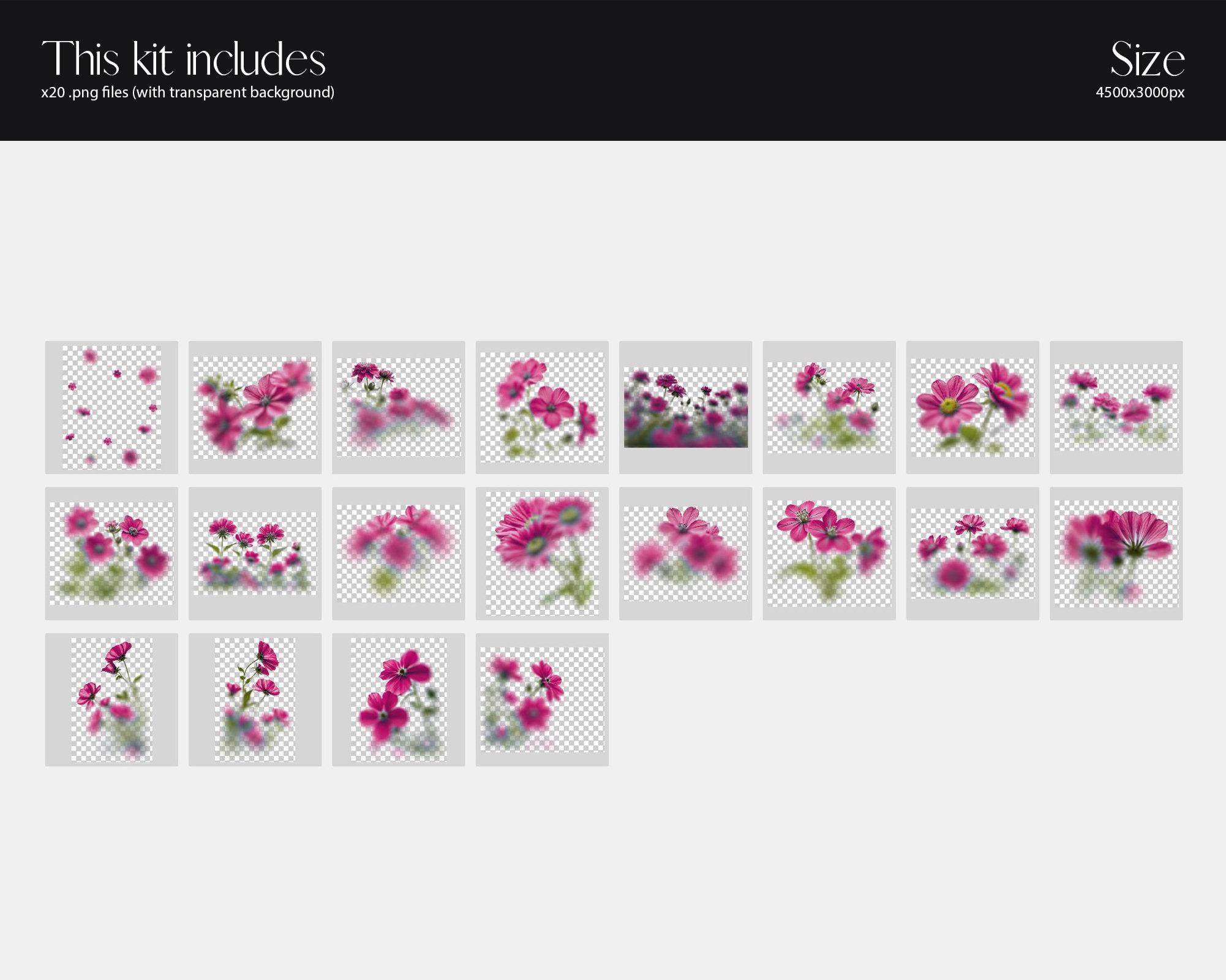 Pink Wild Flowers Photo Overlays, Wildflowers Clipart, 20 PNG Files ...