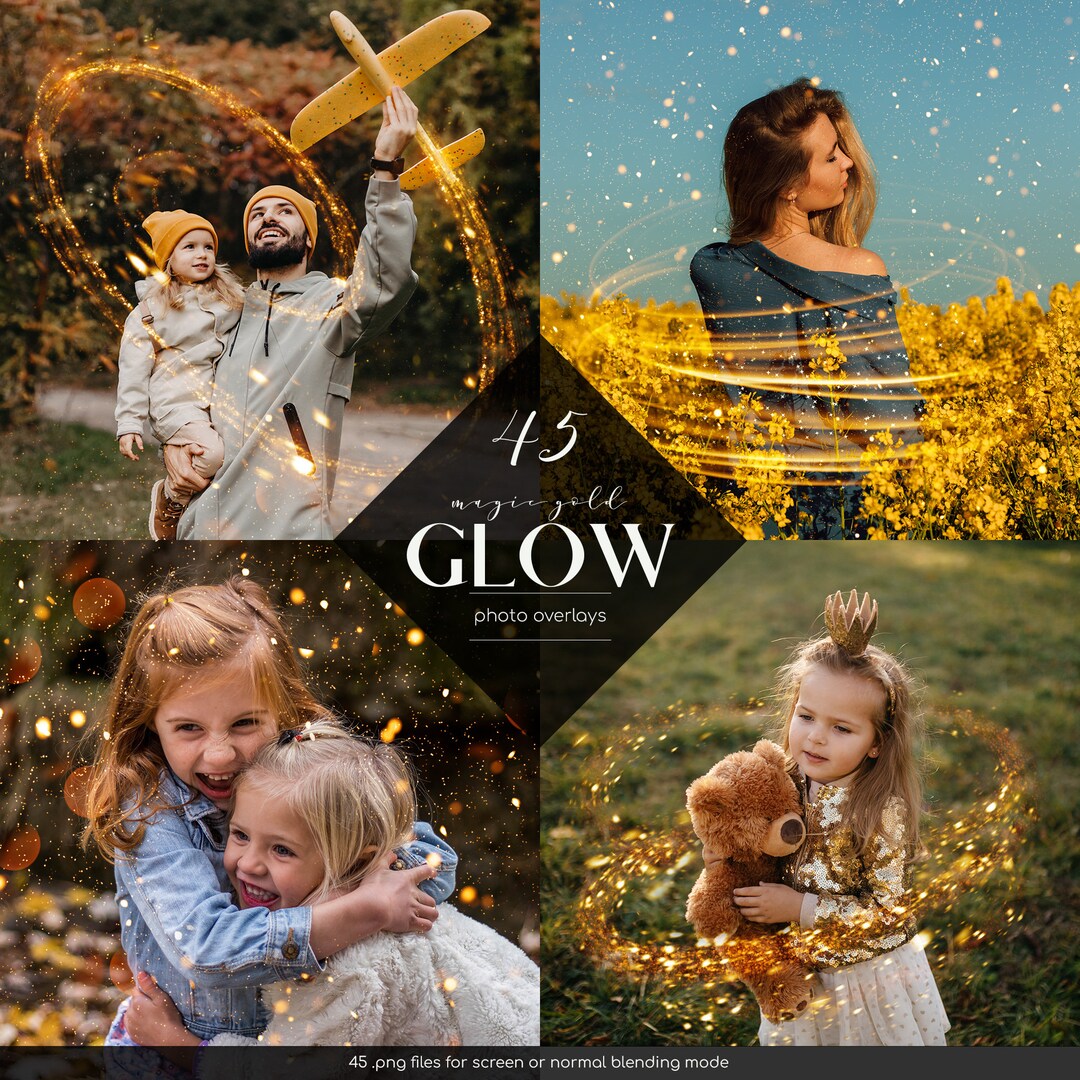 Magic Gold Glow Photo Overlays: 45 Sparkle PNG Effects (commercial Use ...