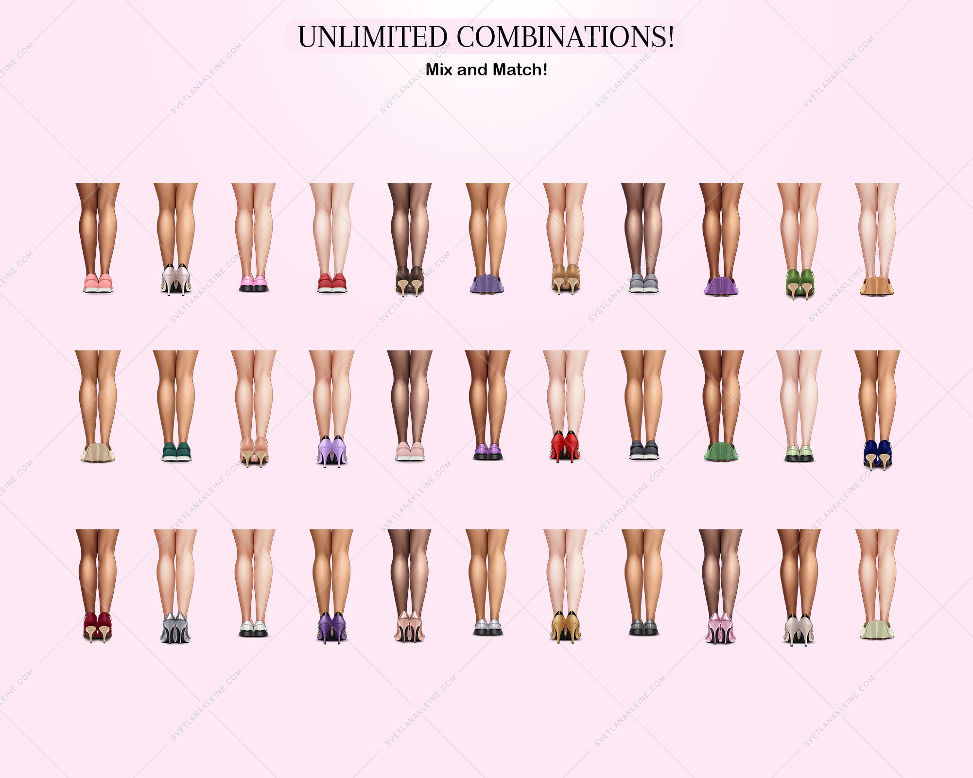 Woman Shoes Clipart: Fashion Footwear PNG Set (360 Files) (digital ...