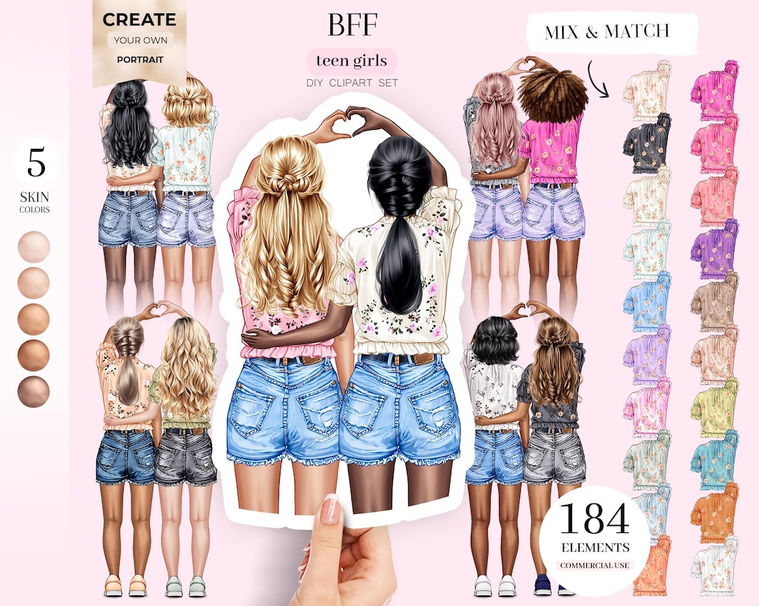 BFF Teen Girls Clipart: Portrait Creator (digital Download) - Etsy