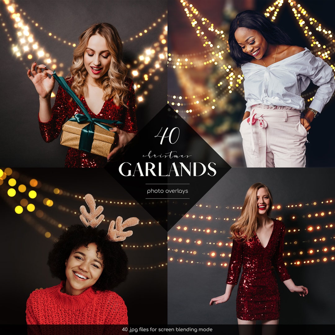 Christmas Garlands Photo Overlays, 40 JPG Files, Festive Bokeh, Sparkle ...