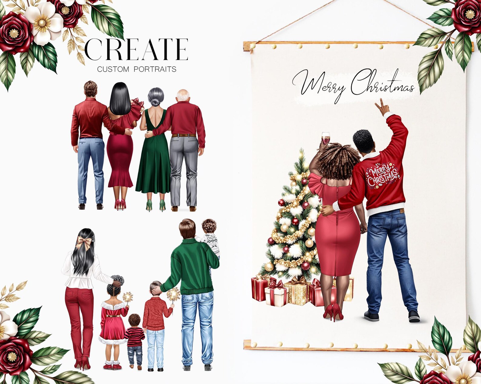Xmas People Clipart Set – Portrait Creator, Premade Family & Holiday ...