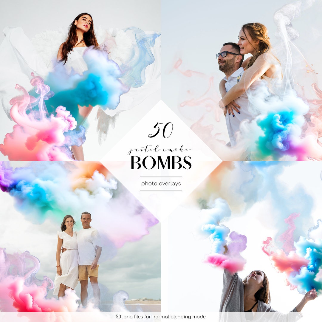 Pastel Smoke Bomb Photo Overlays, 50 PNG Files, Colorful Smoke Overlay ...