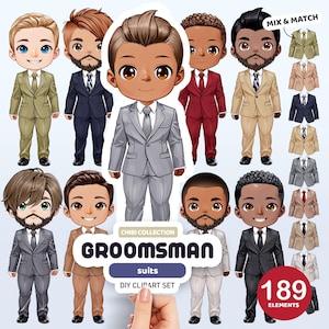 Chibi Groomsman Clipart, Men in Suits PNG, Wedding Clipart, Custom ...