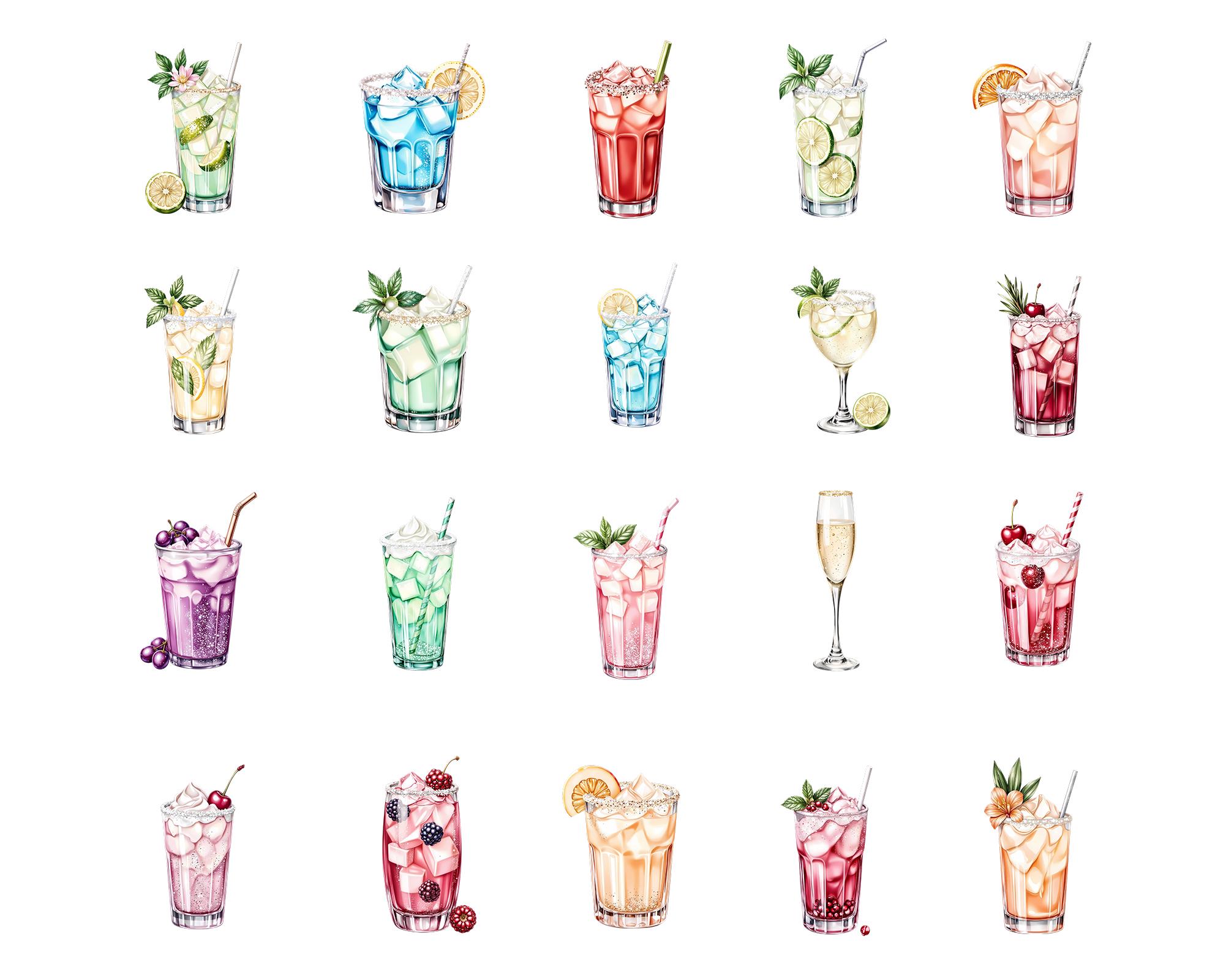Mixed Alcoholic Drinks Clipart Set, Cocktail PNG Bundle, Colorful ...