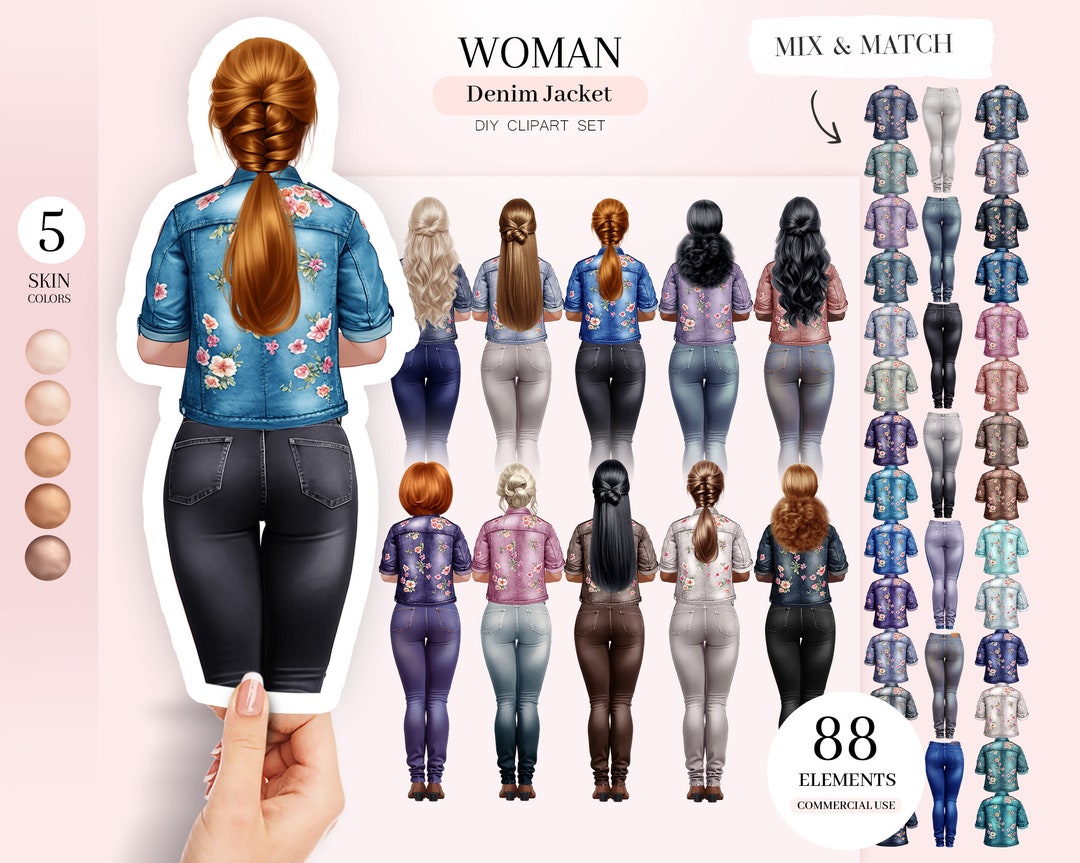 Woman in Denim Jacket Clipart, Denim Clothes PNG, Custom Woman Clipart ...