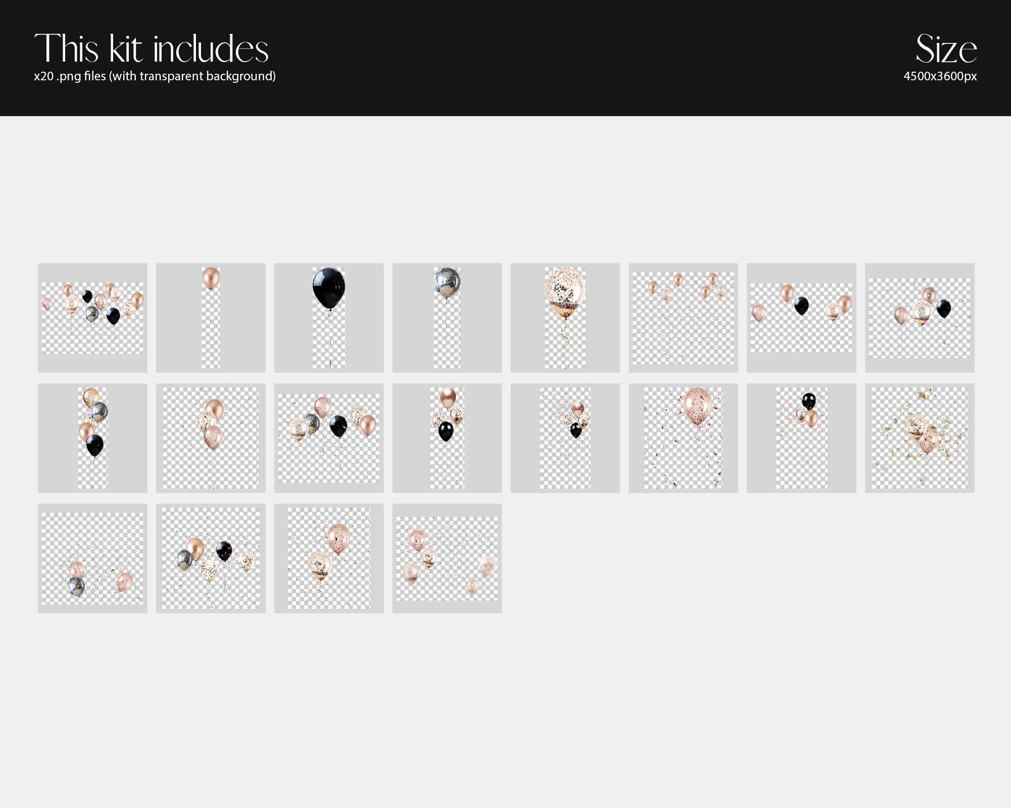 Rose Gold Balloons and Confetti Overlays, Birthday Overlays, 20 PNG ...