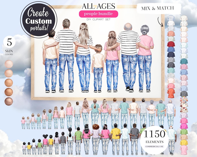 All Ages People Clipart Bundle, Big Family Clipart, People Creator ...