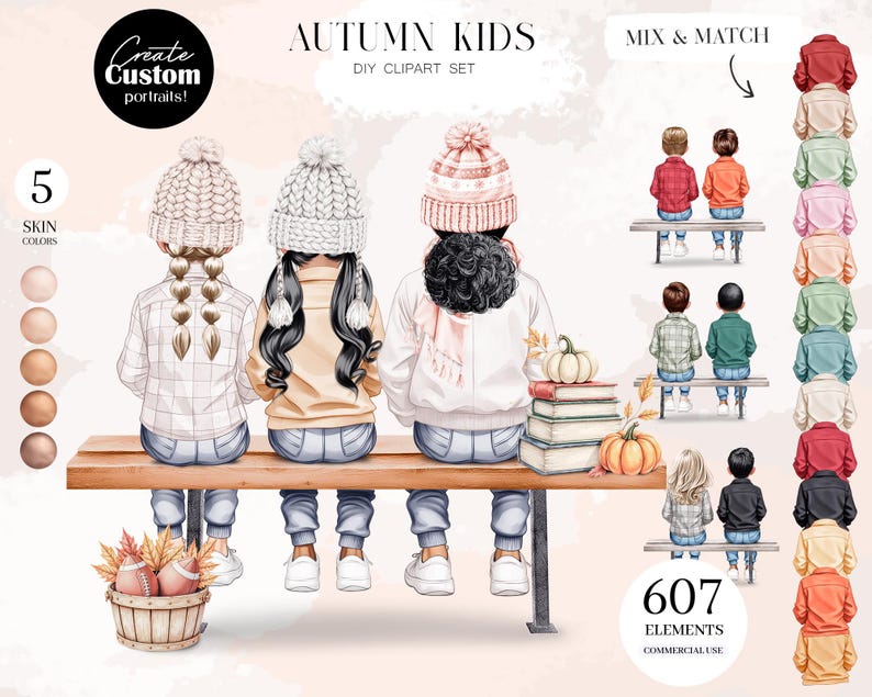 Autumn Kids Clipart Set | Fall Children Portrait Creator | DIY Custom ...