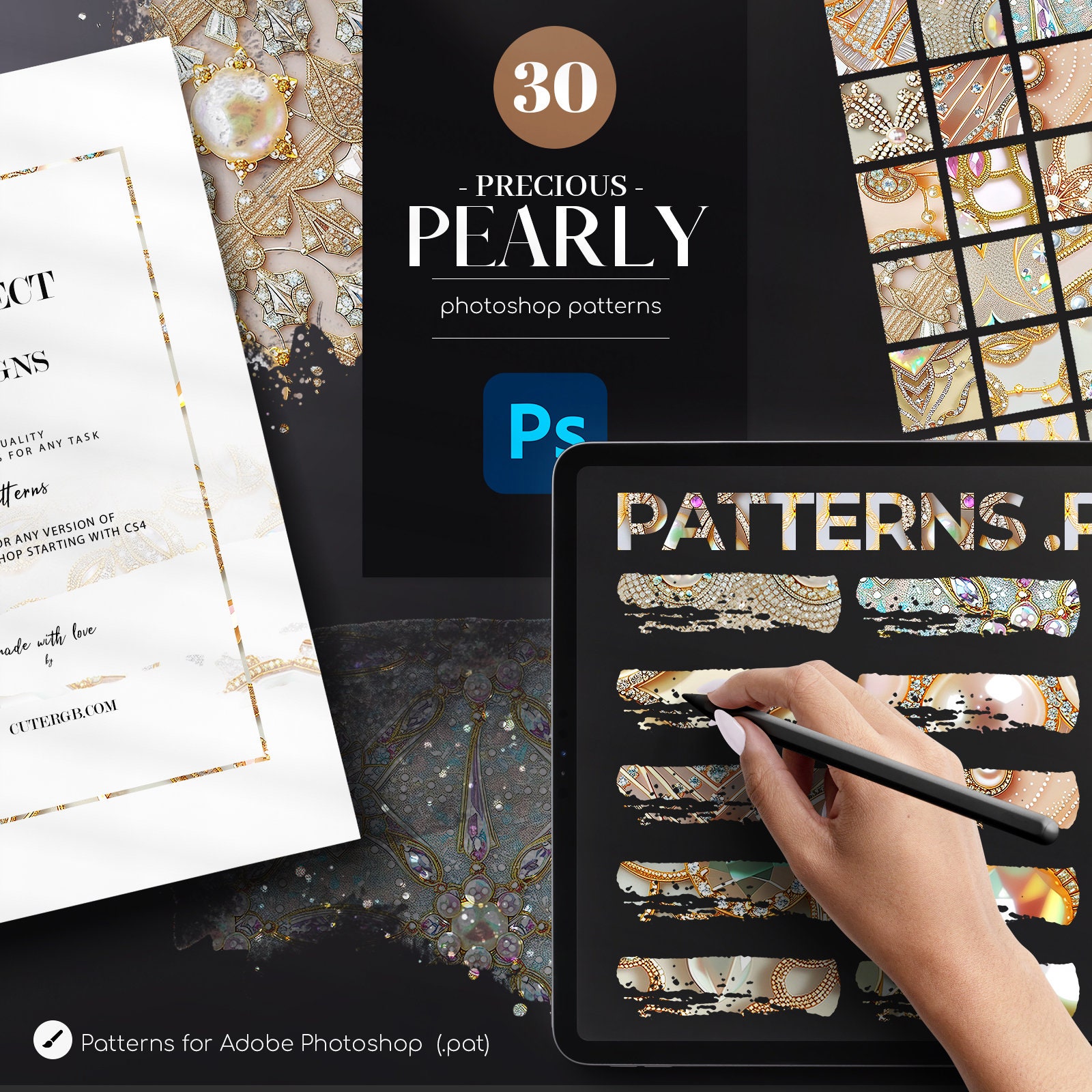 Pearly Photoshop Patterns: 30 Glam Seamless Designs (.PAT) - Etsy