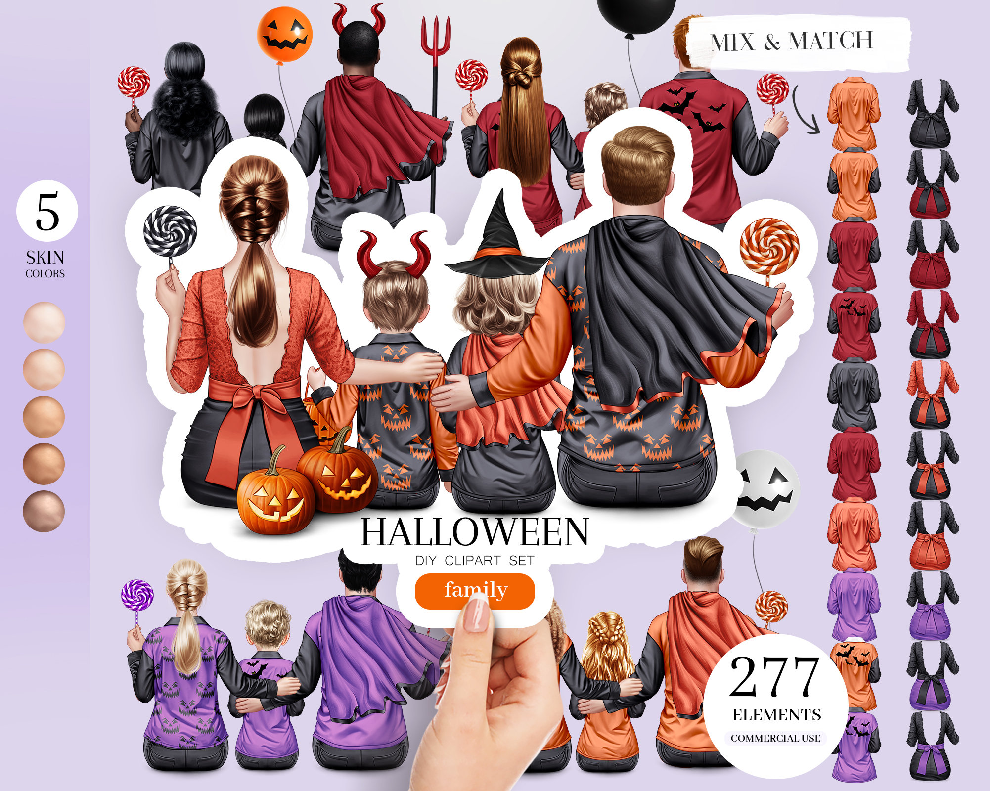 Halloween Family Clipart Set, Spooky Family, 277 Elements, 5 Skin ...