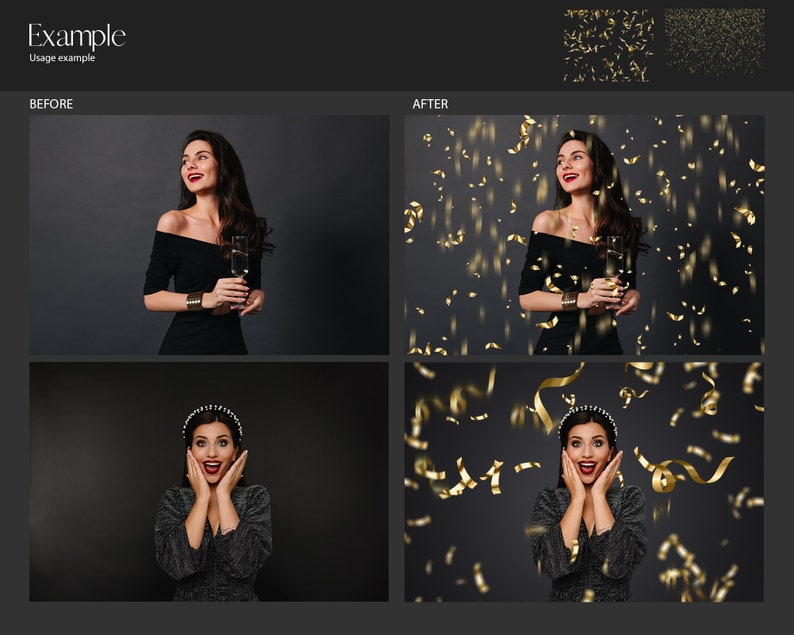 Gold Confetti Overlays, 50 PNG Files, Confetti Photoshop Overlays ...