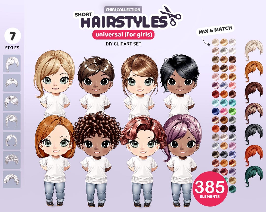 Short Chibi Hair Clipart, Doll Creator, Hair PNG, Custom Portrait ...