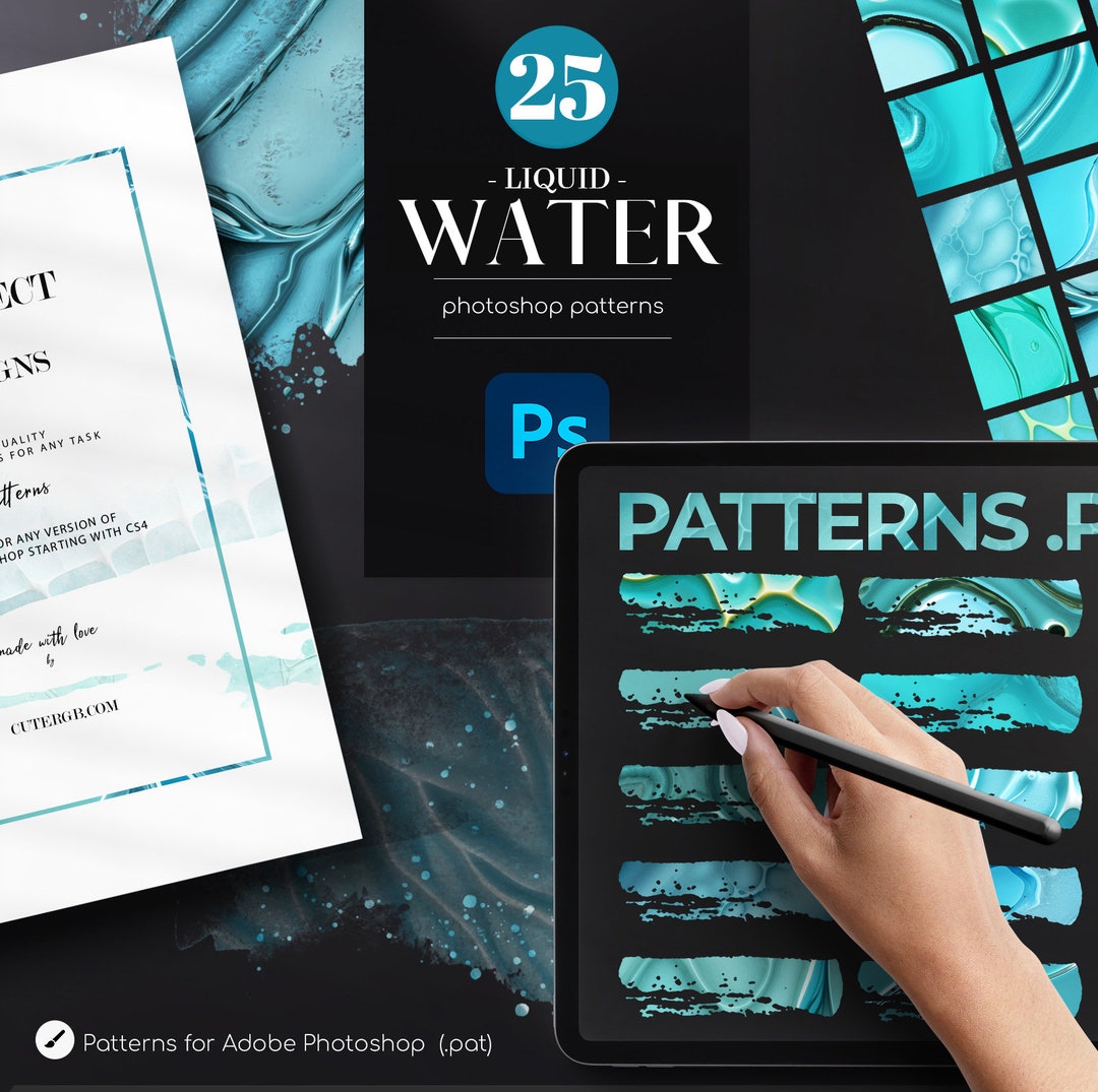 25 Liquid Water Photoshop Patterns, Aqua .PAT, Nature Patterns for ...