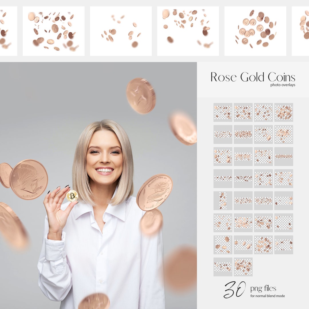 Rose Gold Coins Overlays, 30 PNG Files, Rose Gold Coins Clip Art, Money ...
