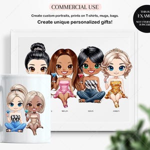 Chibi Besties Clipart: Custom Portrait Creator, 288 PNG Elements ...