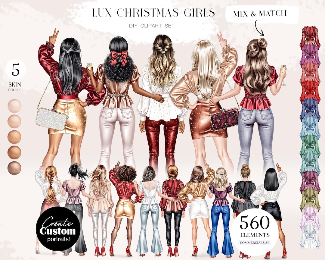Lux Christmas Girls Clipart Set | Glam Holiday Portrait Creator ...