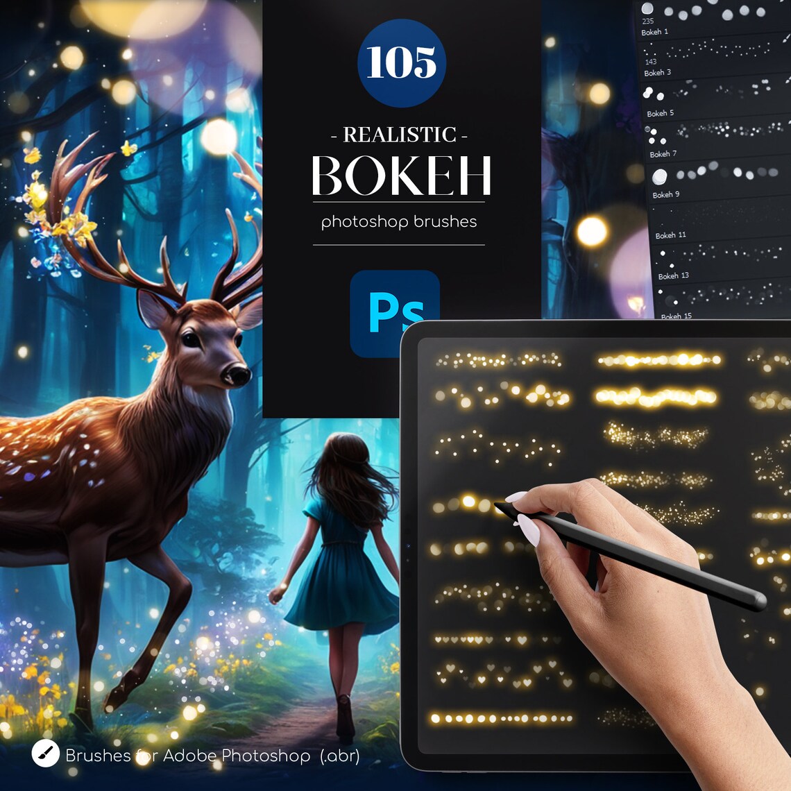 105 Realistic Bokeh Photoshop Brushes .ABR, Light Brushes Addon, Glow ...