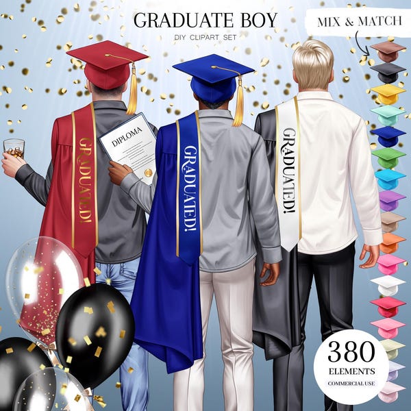 Boy Graduate Clipart - Etsy