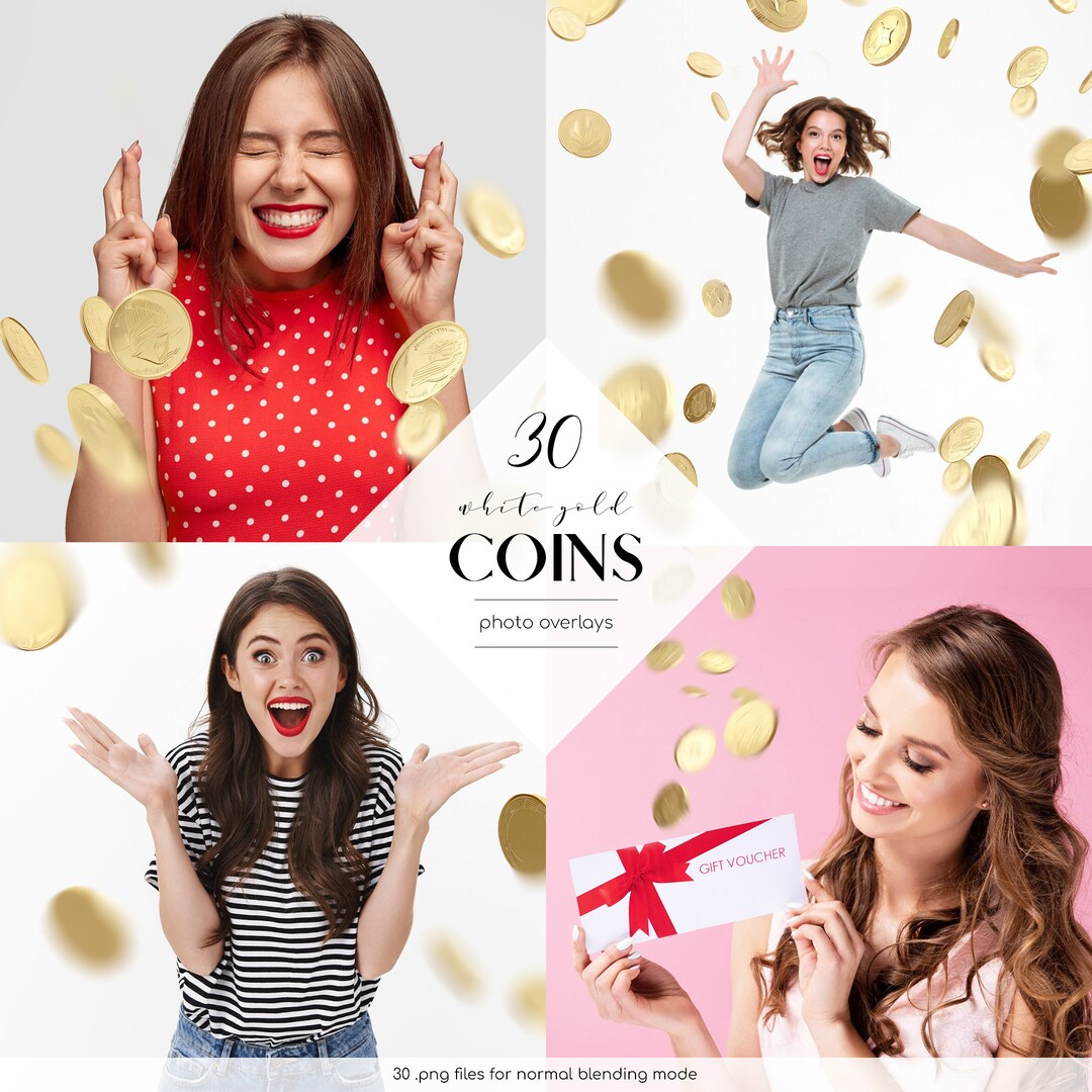 White Gold Coins Overlays, 30 PNG Files, White Gold Coins Clip Art ...