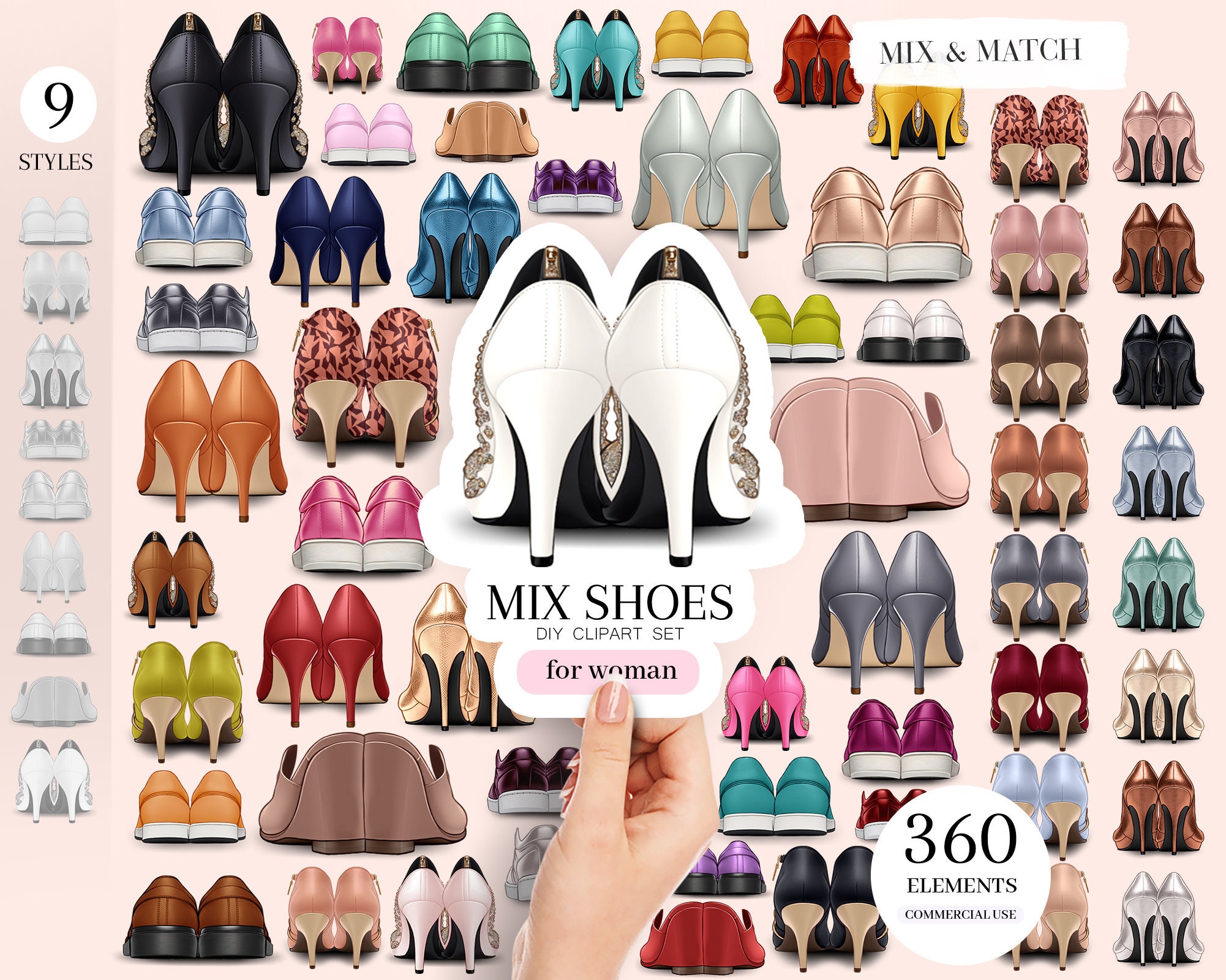 Woman Shoes Clipart: Fashion Footwear PNG Set (360 Files) (digital ...