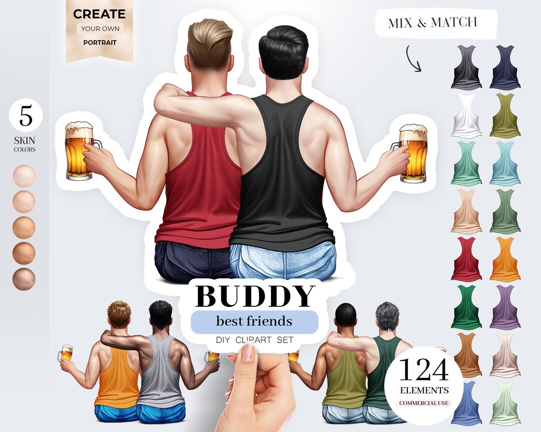 Buddy Clipart, Men Portrait Creator, Friends Clipart, Guys Clipart ...