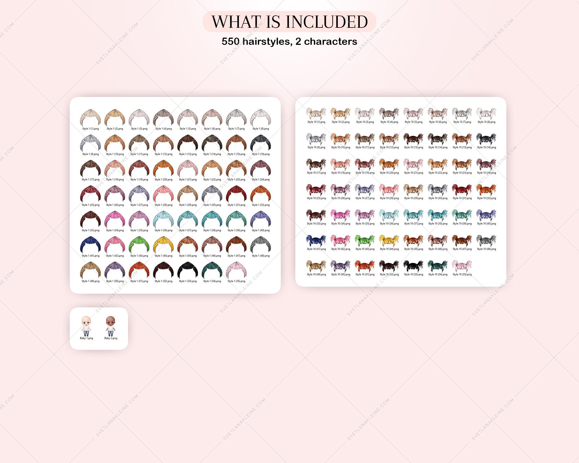 Chibi Baby Hairstyles Clipart: Doll Creator Hair PNG (digital Download ...