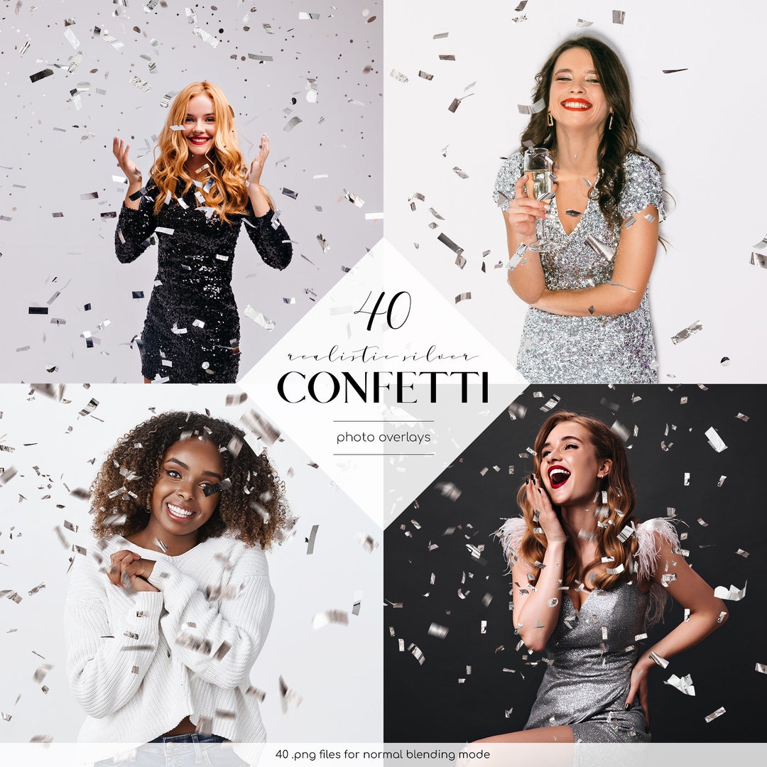 Realistic Silver Confetti Overlays, 40 PNG Files, Confetti Photo ...