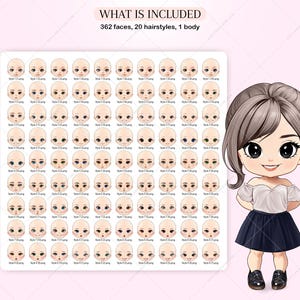 White Female Faces Clipart, Chibi Heads PNG, Custom Doll Creator, Anime ...