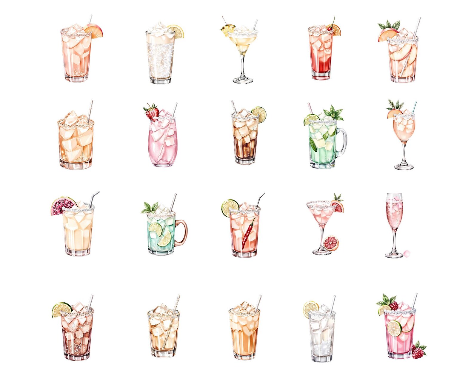 Mixed Alcoholic Drinks Clipart Set, Cocktail PNG Bundle, Colorful ...