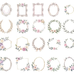 Pastel Floral Frames Clipart, Gently Wreaths Flowers PNG - Etsy