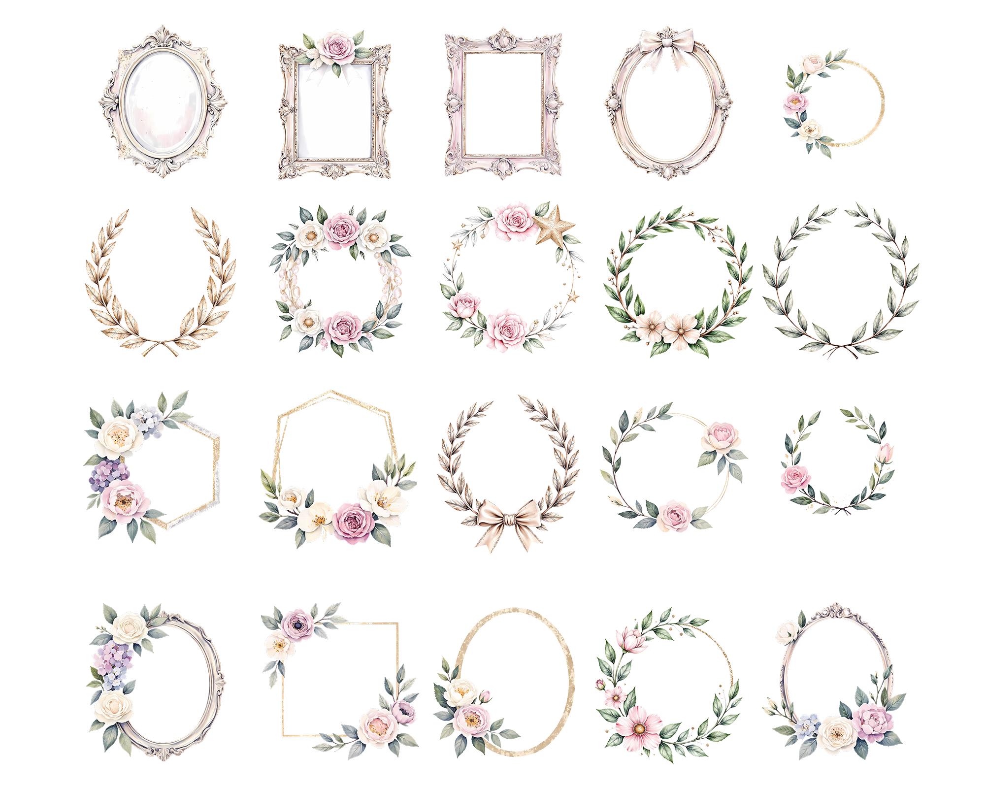 Pastel Floral Frames Clipart, Gently Wreaths Flowers PNG - Etsy