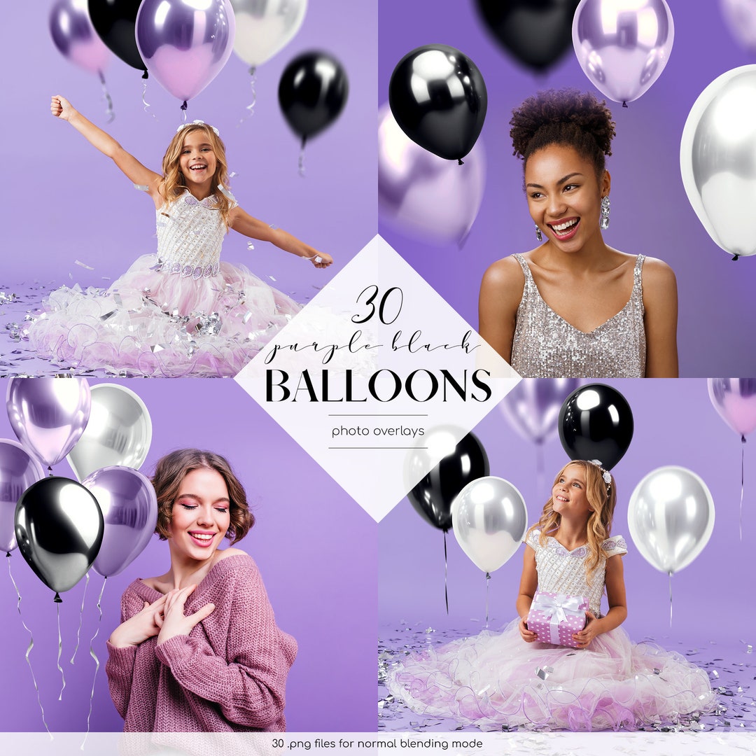 Black and Purple Balloons Photo Overlays, 30 PNG Files, Purple Balloons ...