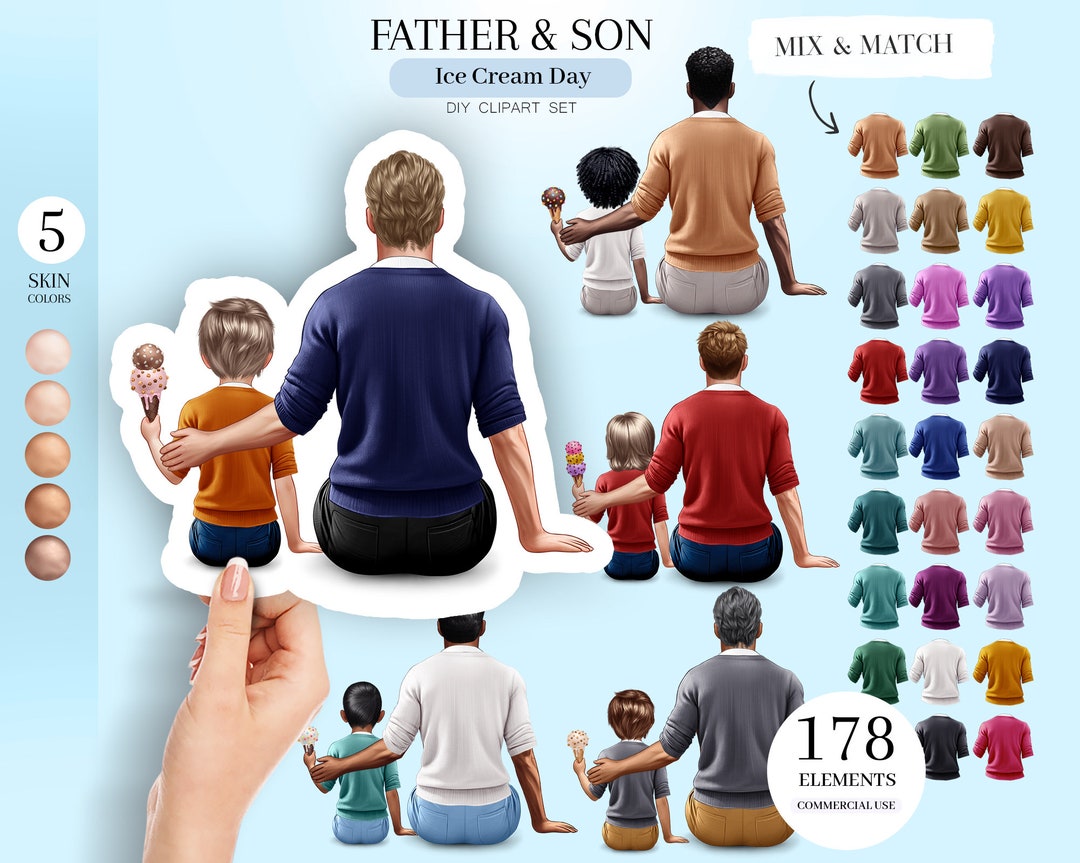 Dad and Son Clipart, Ice Cream PNG, Father and Son DIY Clip Art, Back ...