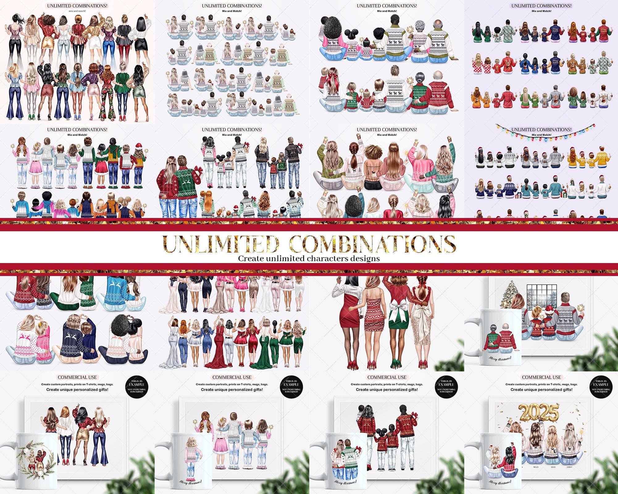 Mega Christmas Portrait Creator Bundle | 5400+ Family Clipart ...
