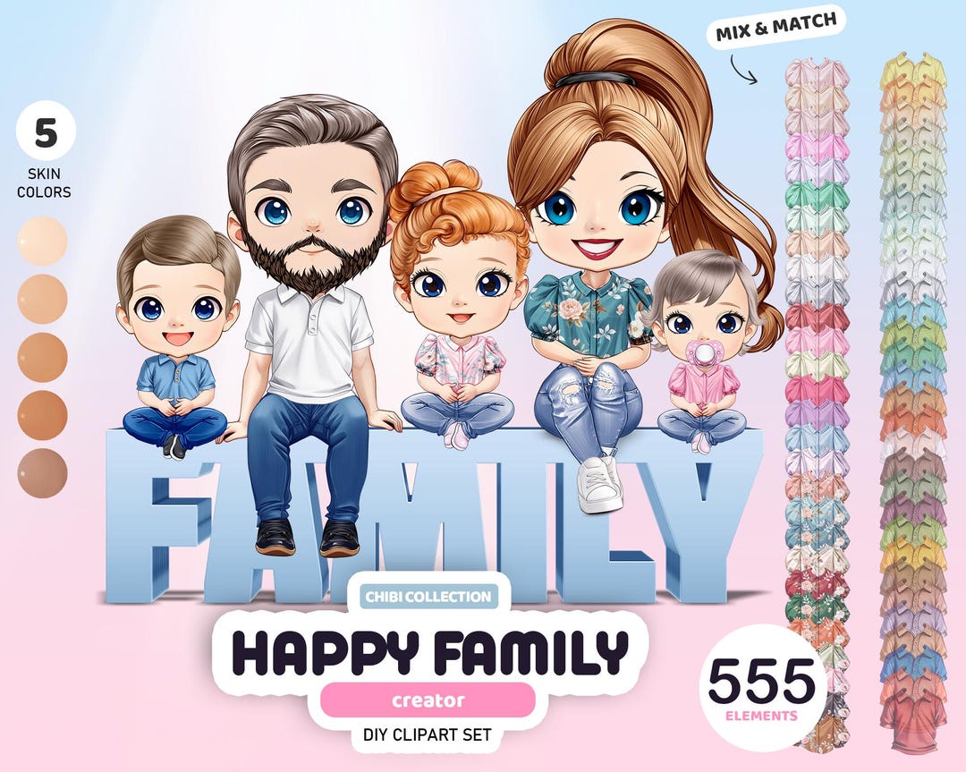 Chibi Family Clipart: Portrait Creator, Dolls PNG (digital Download) - Etsy