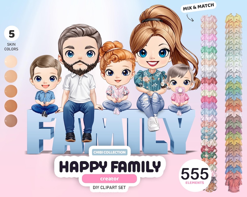 Chibi Family Clipart: Portrait Creator, Dolls PNG (digital Download) - Etsy