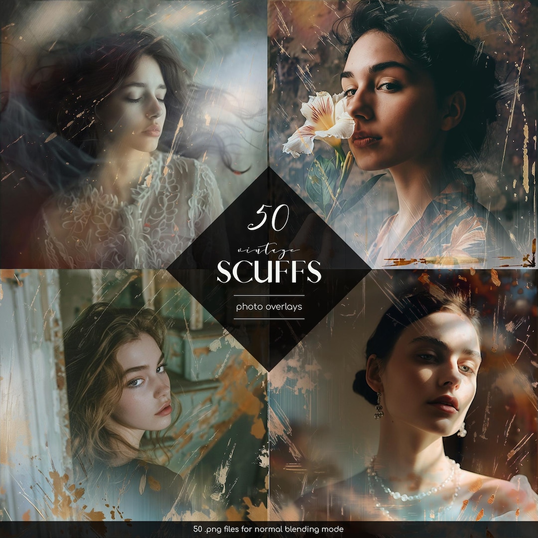 Vintage Scuffs Photo Overlays, Antique Effect, 50 PNG Files, Artistic ...