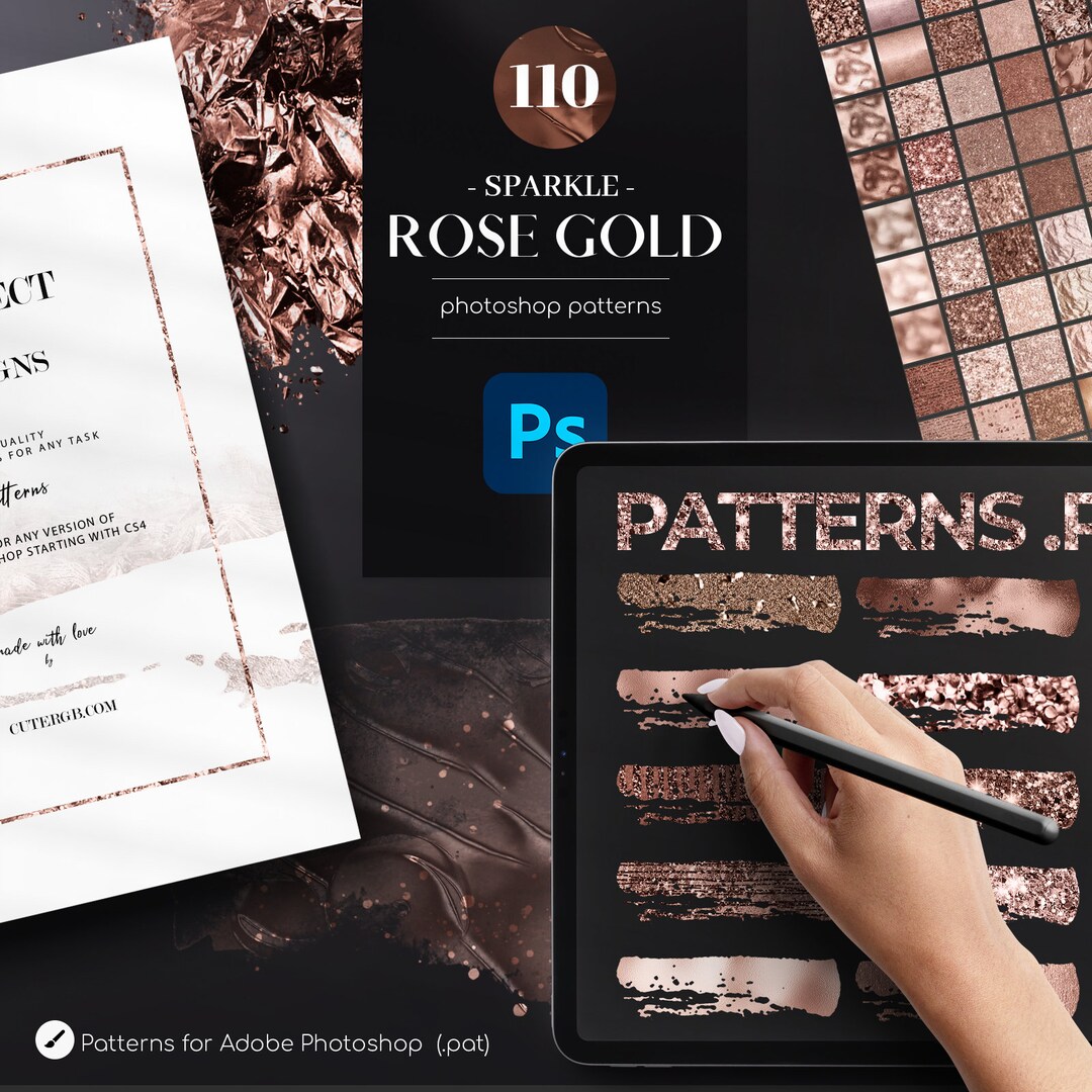 110 Rose Gold Photoshop Patterns .PAT, Metallic Seamless Patterns Addon ...