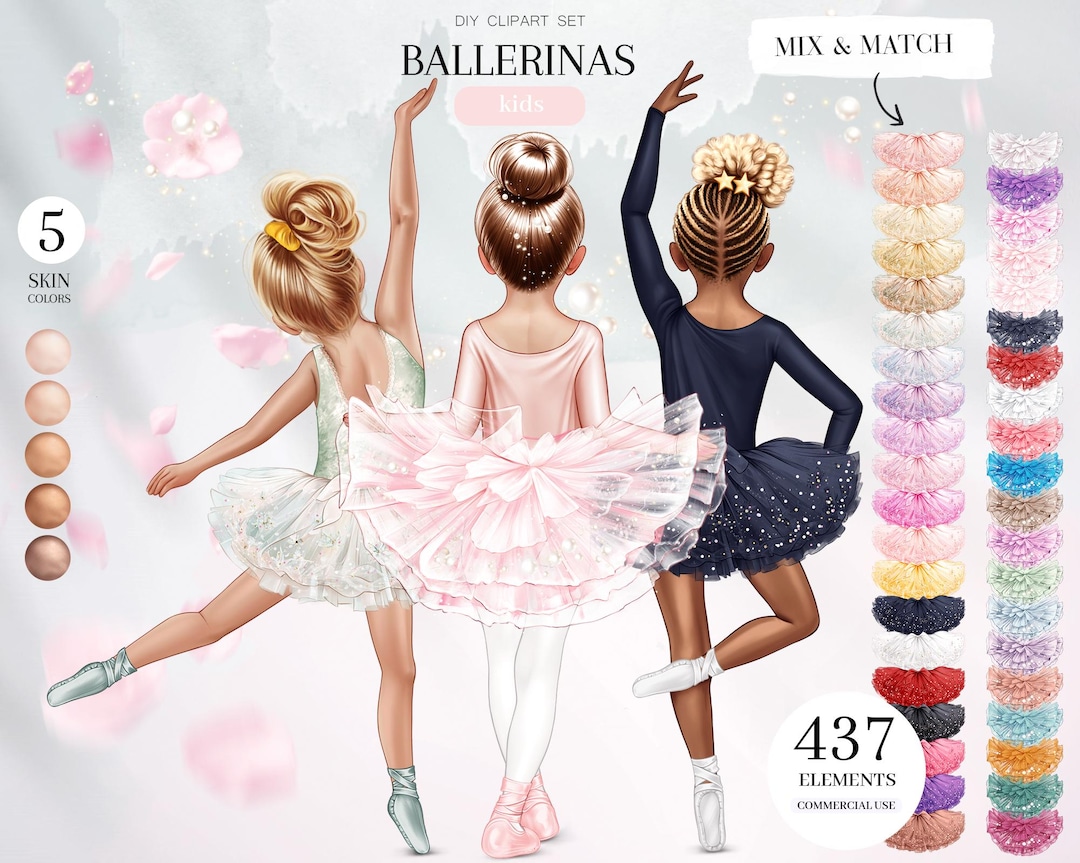 Ballerina Clipart Set: Mix & Match Ballet Kids PNG (digital Download ...