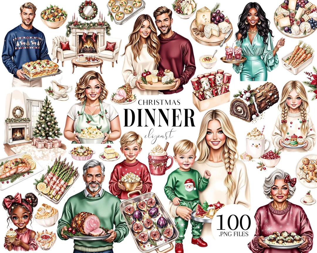 Christmas Dinner Clipart Set • Holiday Family Cooking, Festive Food ...