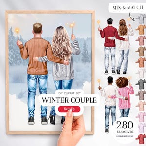 Winter Couple Clipart, Custom Love Pair, Love Couple Portraits, Men and ...